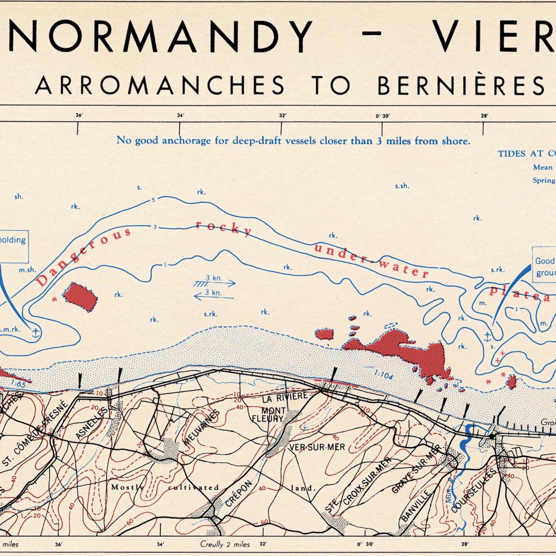 Normandy Beach Map D Day Map Normandy Invasion 1944 World | Etsy