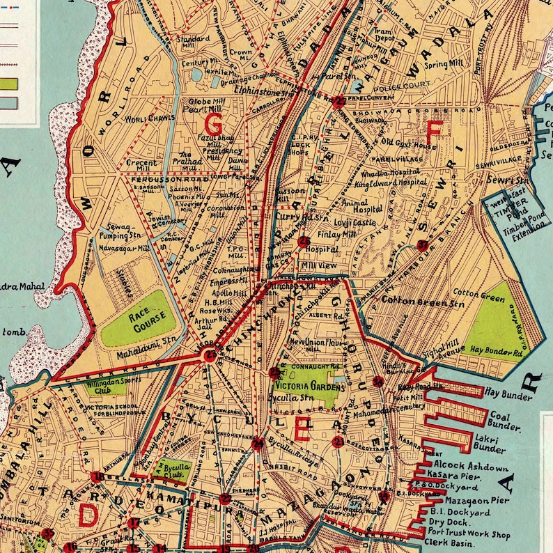 Old Mumbai Map Bombay Map Mumbai India Mumbai Wall Art | Etsy