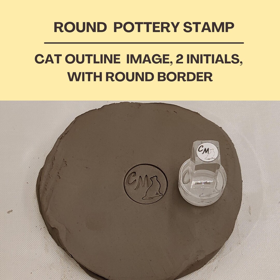 Round Stamp for 2 Initials & Cat Image, Makers Stamp, Ready Made Design ...