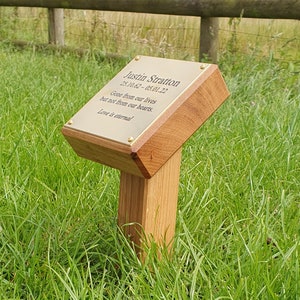Wooden Memorial Post & Plaque With Engraved Brass Front, for Pets, Tree ...