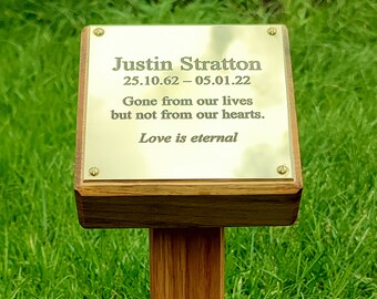 Wooden Memorial Post & Plaque With Engraved Slate Front, for Pets, Tree ...