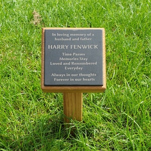 Wooden Memorial Post & Plaque With Engraved Slate Front, for Pets, Tree ...