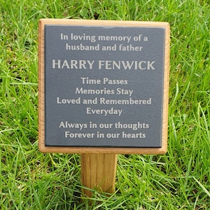 Wooden Memorial Post & Plaque With Engraved Slate Front, for Pets, Tree ...