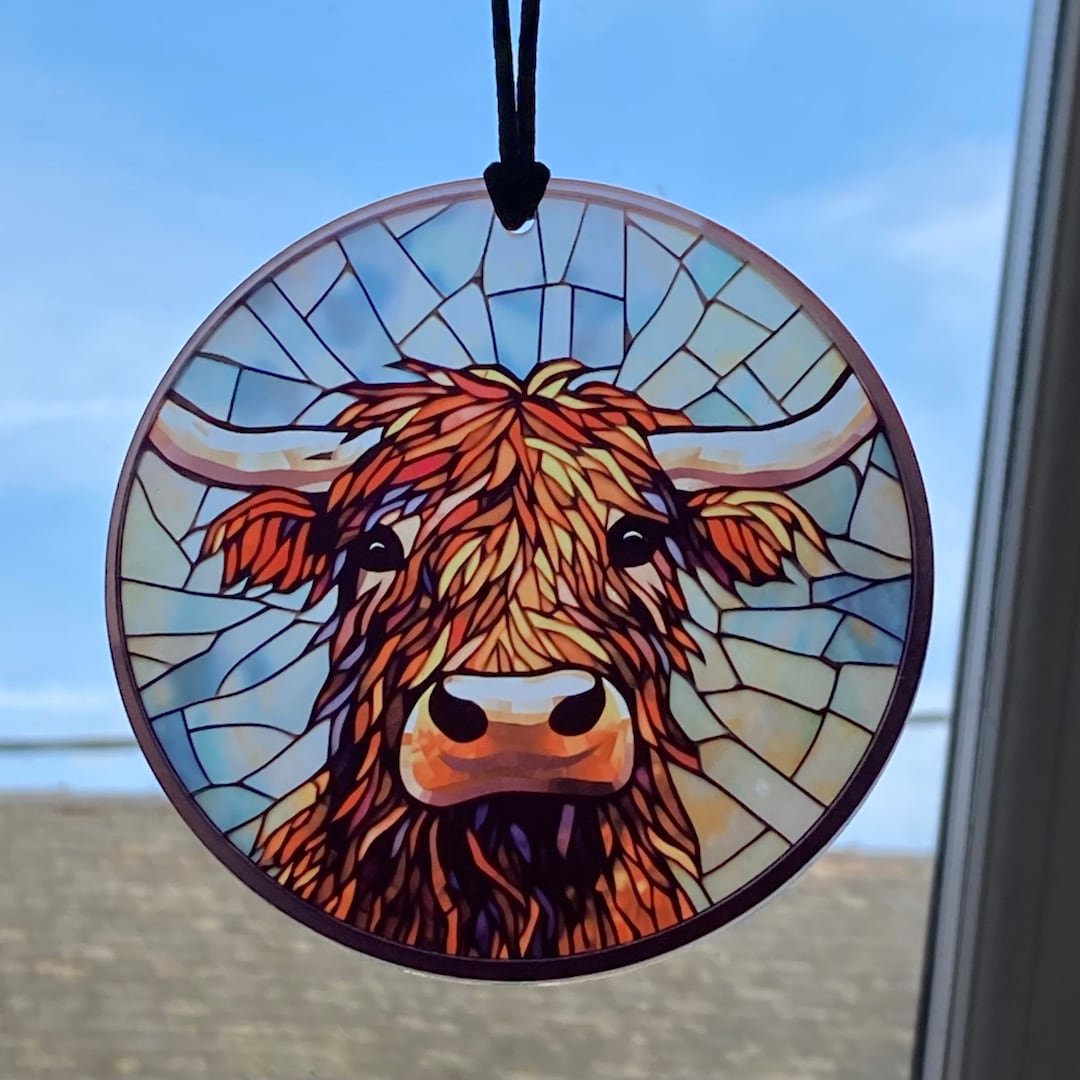 Highland Cow Stained Glass Style Acrylic Decoration. Highland Cattle ...
