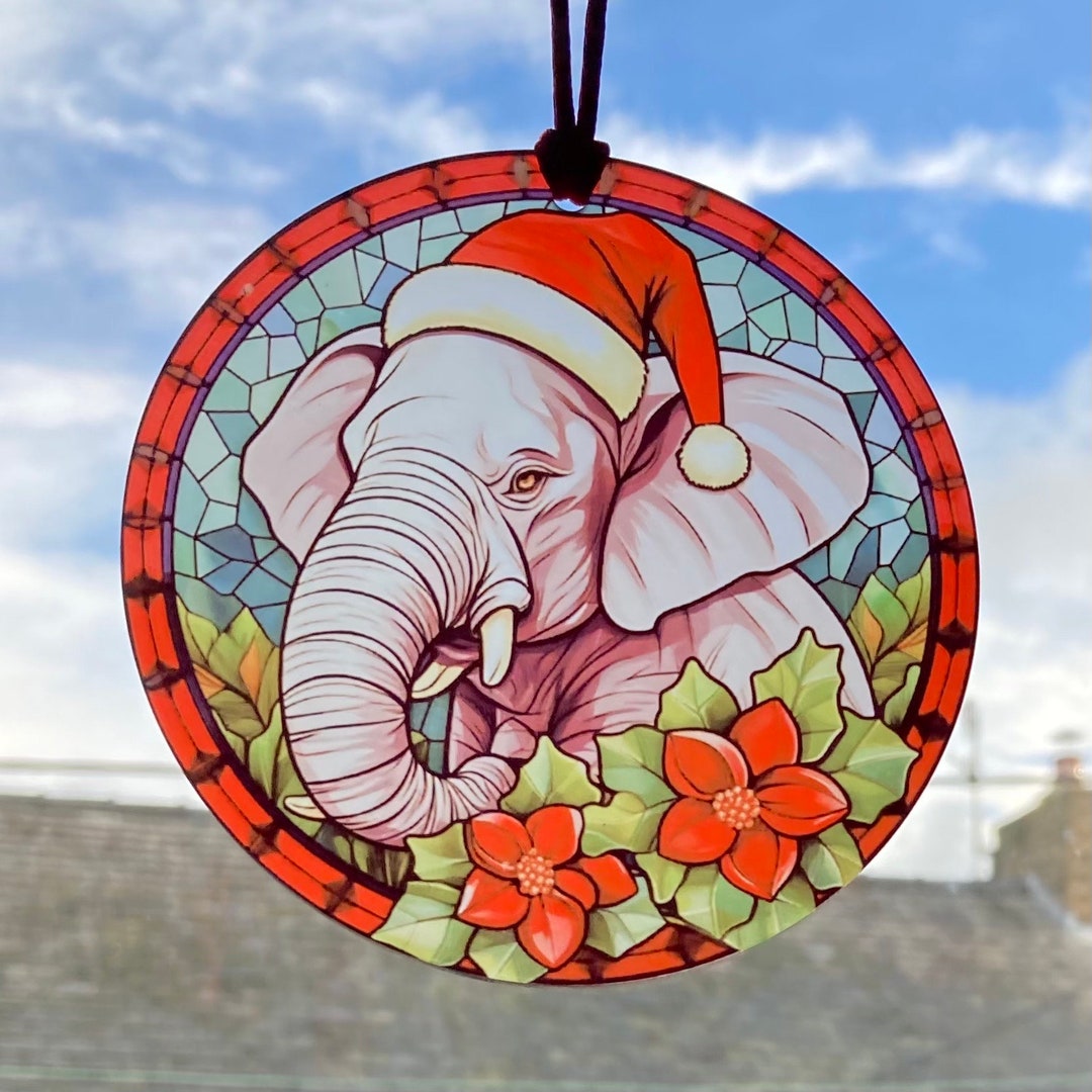 Christmas Elephant Stained Glass Style Decoration. Christmas Tree ...