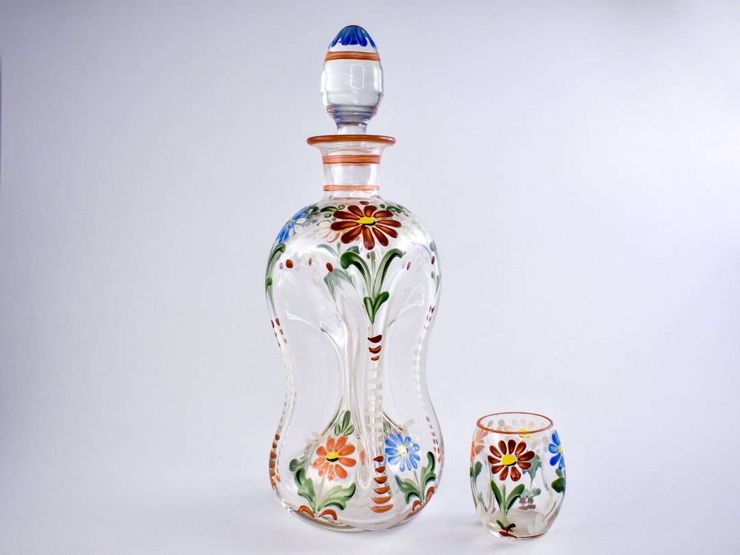 Vintage Hand Painted Kluk Kluk Decanter With Shot Glass: Czechoslovakia ...