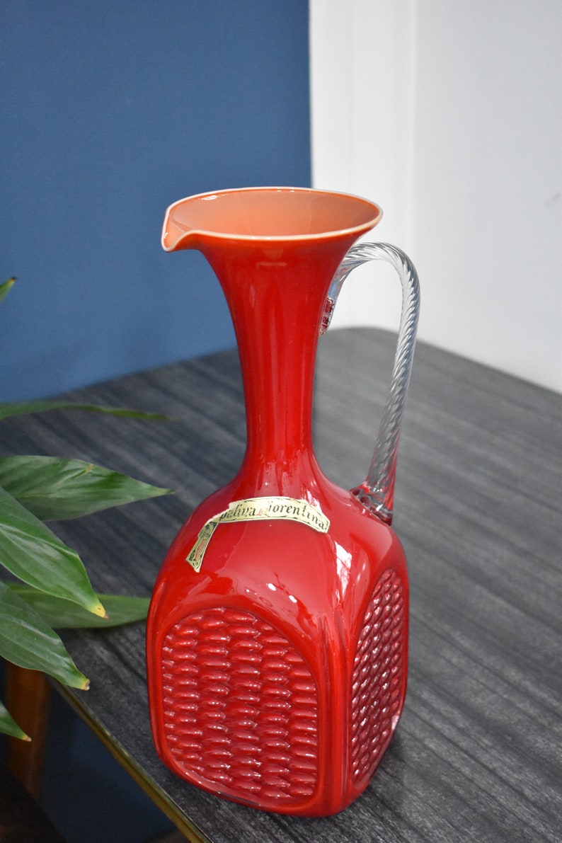 Italian Opaline Glass Pitcher / Blown and Cased Glass Pitcher - Etsy