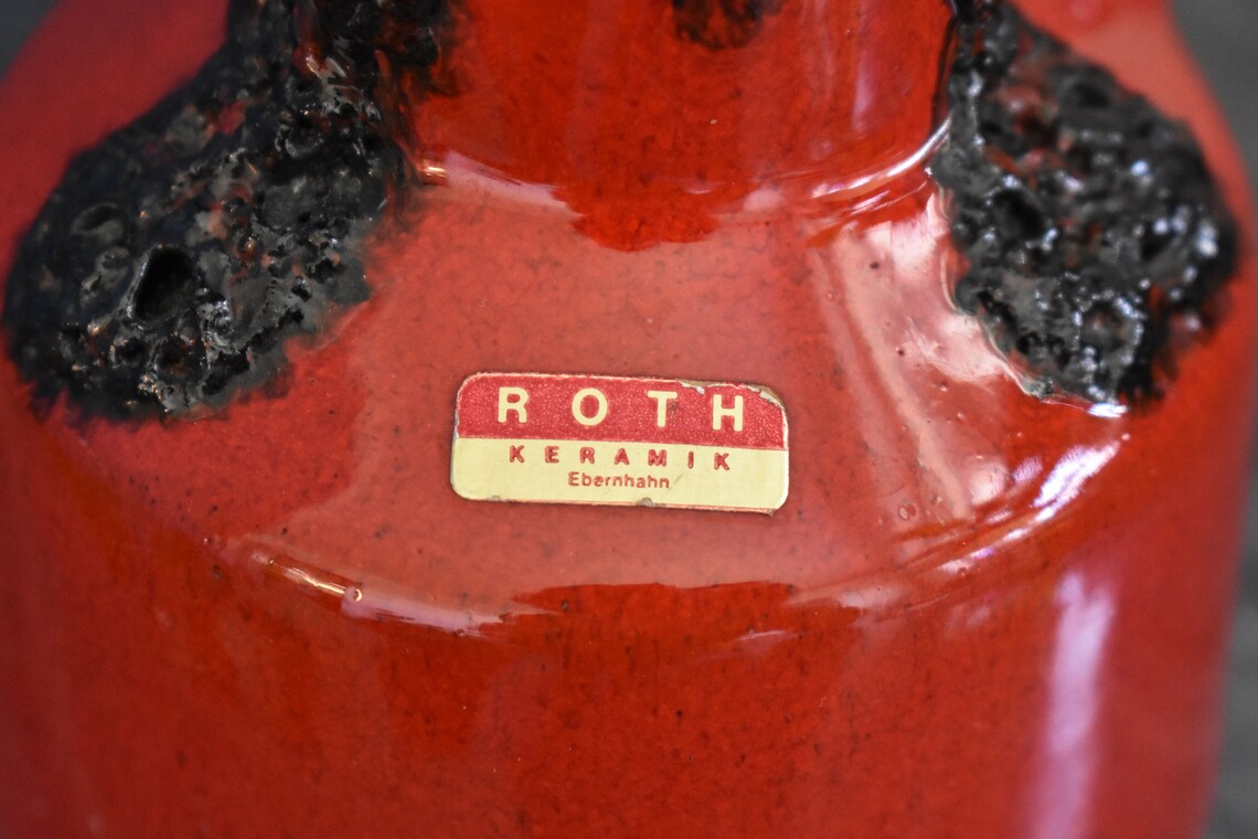ROTH Keramik Fat Lava Red Handled Vase / Made in West Germany - Etsy