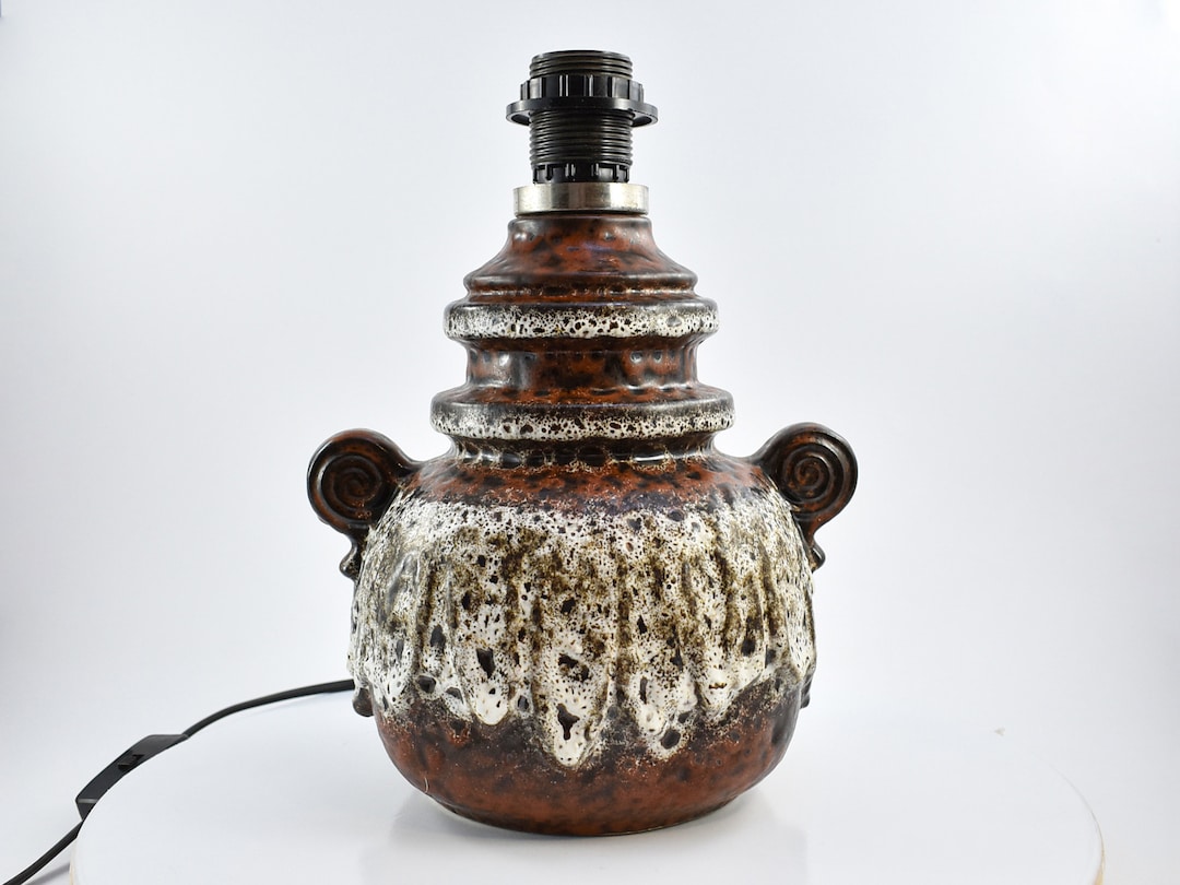 Mid Century Fat Lava Lamp: Brown Ceramic Table Lamp, West Germany 70s ...