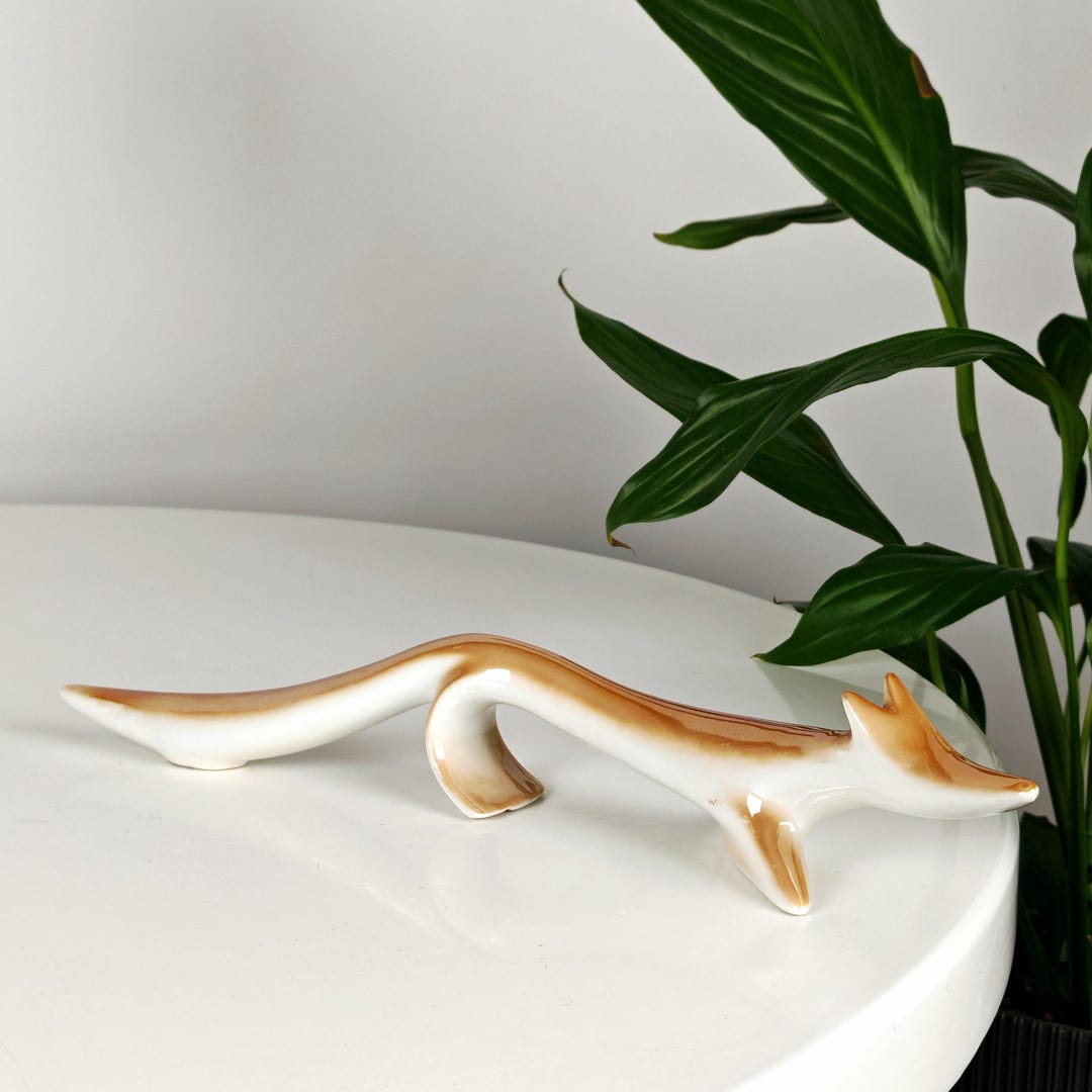 Vintage Porcelain Stylized Fox / Minimalist Porcelain Fox / Collectible ...