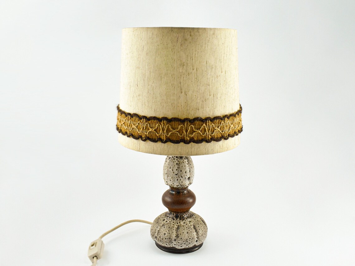 West German Fat Lava Ceramic Table Lamp With Original Shade / - Etsy