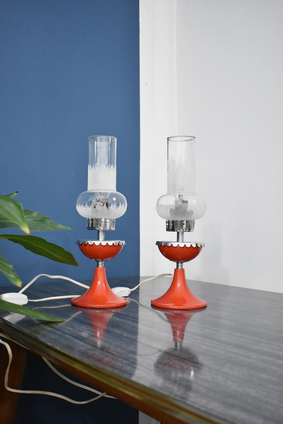 Set of Two Vintage Red Table Lamps Made in Yugoslavia / Lantern Lamps ...