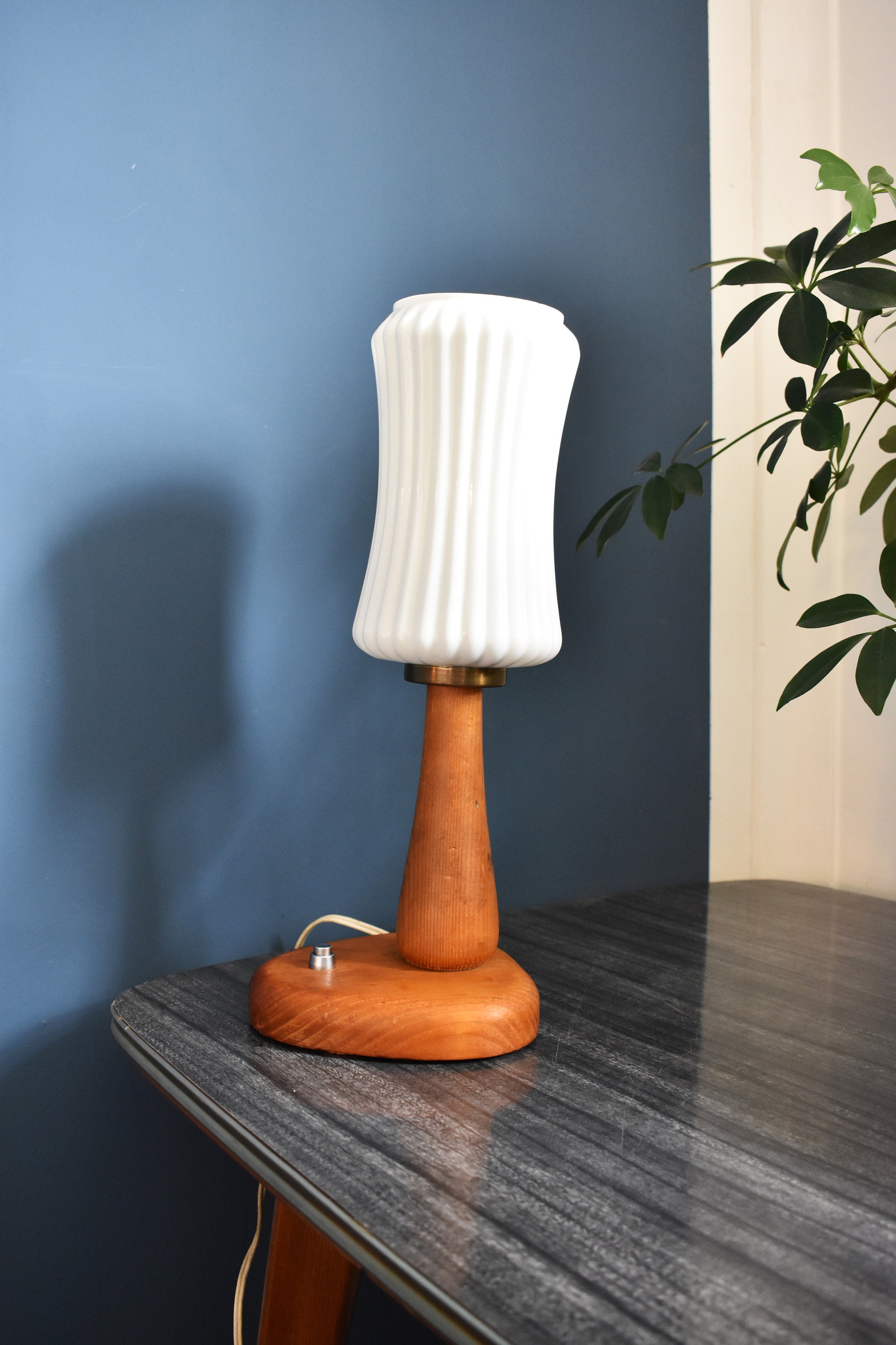 Mid Century Scandinavian Style Table Lamp / Wood and Glass / | Etsy