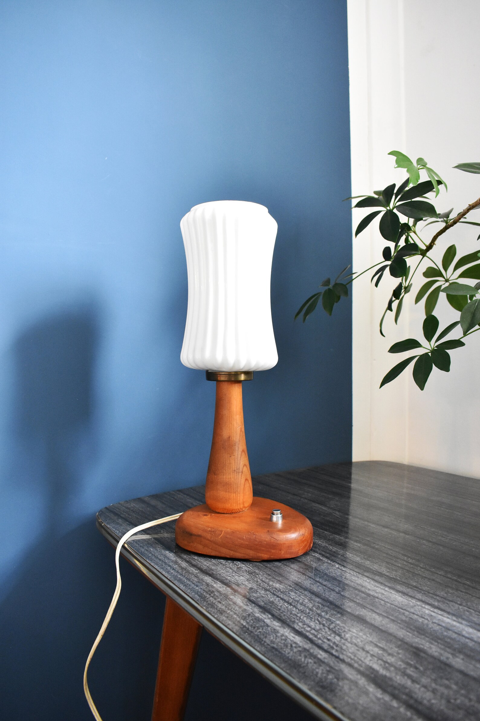 Mid Century Scandinavian Style Table Lamp / Wood and Glass / | Etsy