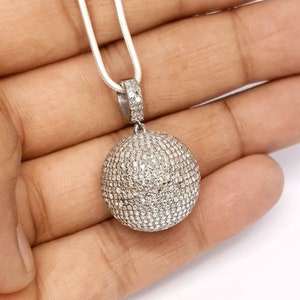 Pave Diamond Ball Pendant, Diamond Disco Ball Necklace, 925 Sterling ...