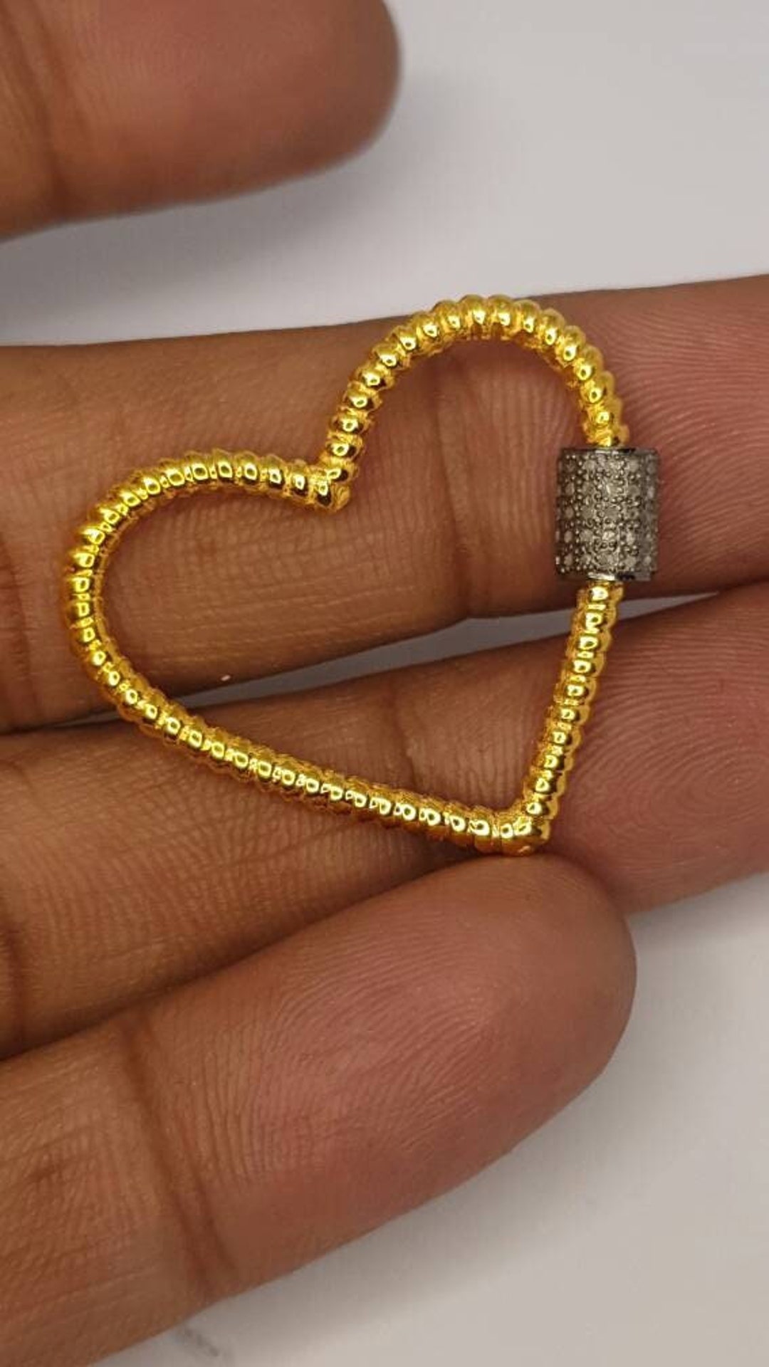 Pave Diamond Heart Carabiner Lock for Jewelry, 925 Sterling Silver ...