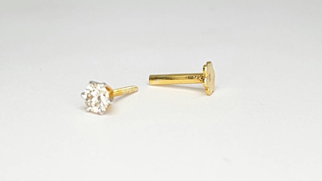 Genuine Diamond Nose Piercing, 14k Solid Gold Nose Studs, Diamond ...