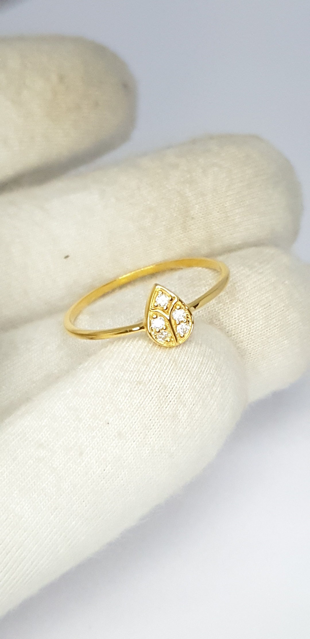 14K Solid Gold Leaf Shape Diamond Ring for Women, Natural Diamond ...