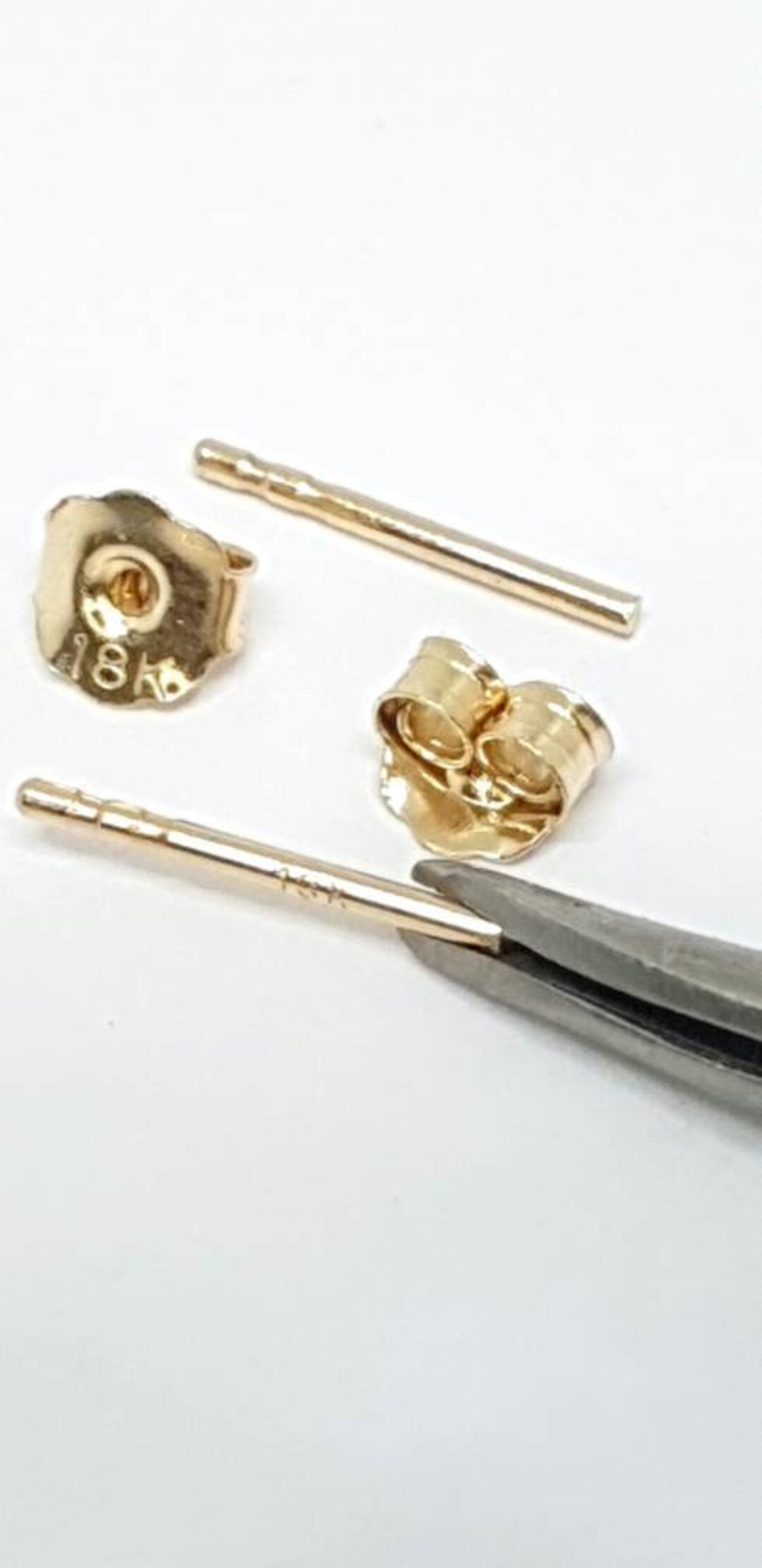18K Solid Yellow Gold Earring Stick Posts and Push Back Findings, Solid ...
