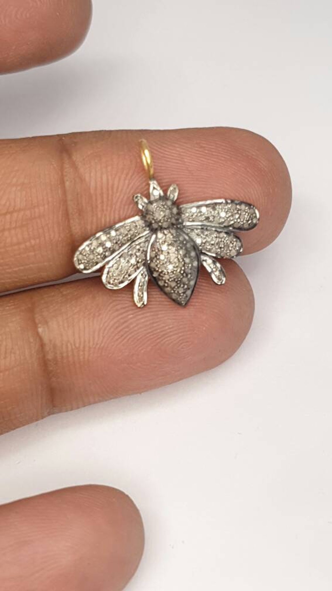 Pave Diamond Bee Charm Pendant 925 Sterling Silver Jewelry Findings ...