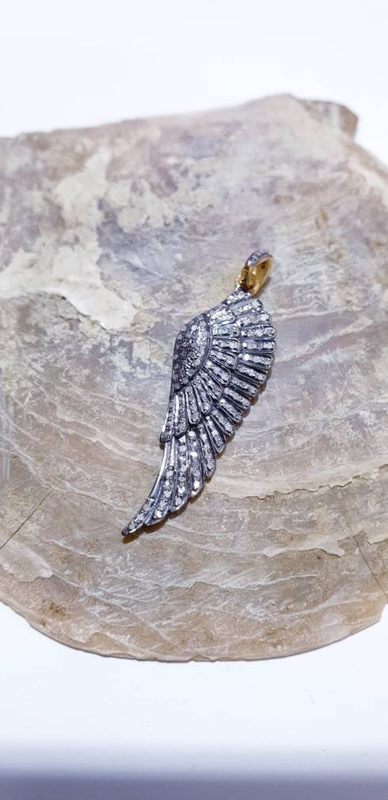Pave Diamond Wing Pendant, 925 Silver Diamond Angel Wing Pendant, Pave ...
