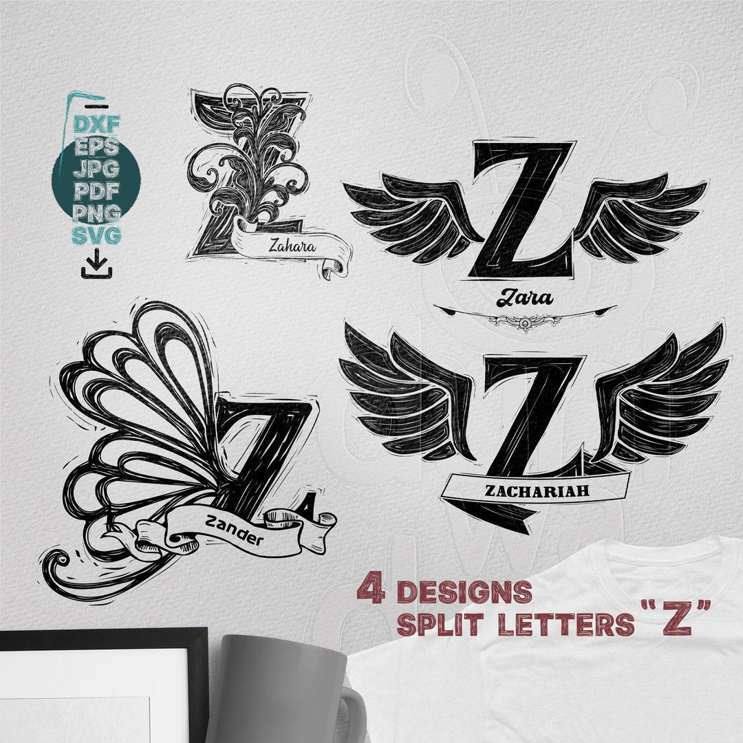 Split Monogram Alphabet Letters Z SVG, PNG-JPG, 4 Designs Letters Z ...