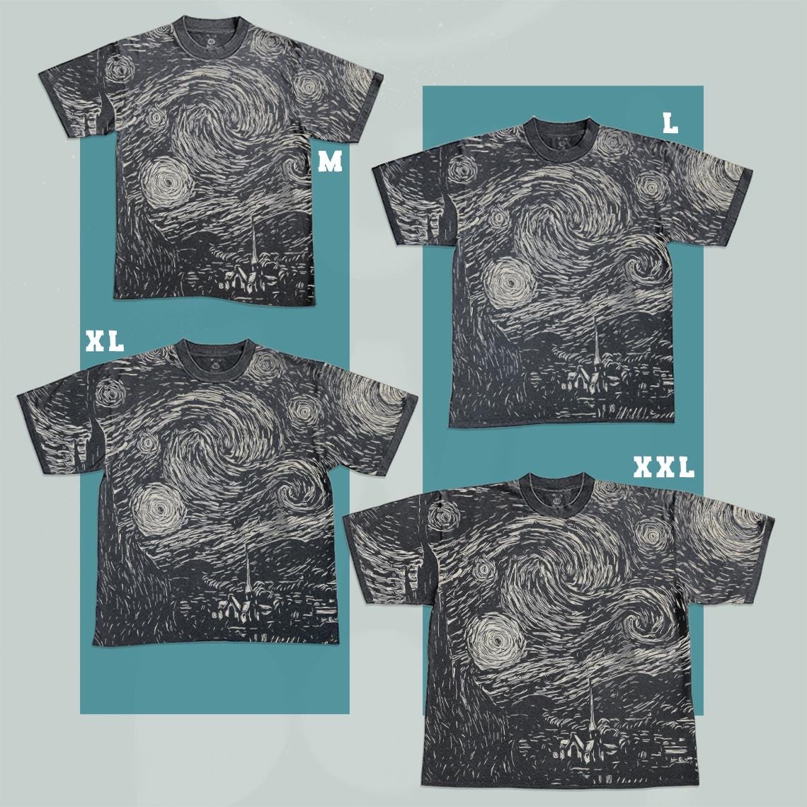 Van Gogh Starry Night Bleached T-shirt: Handmade Faded Black Cotton - Etsy