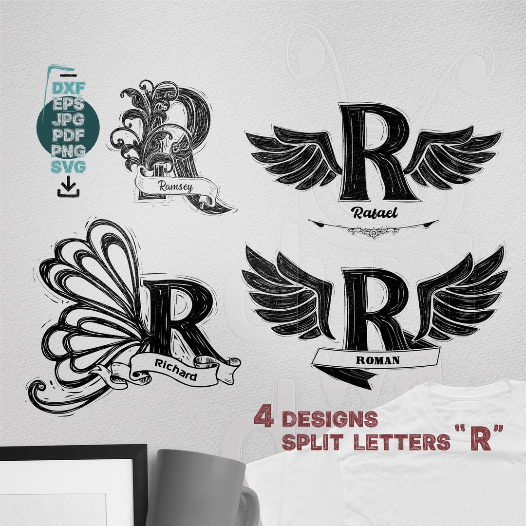 Split Monogram Alphabet Letters R SVG PNG-JPG 4 Designs - Etsy