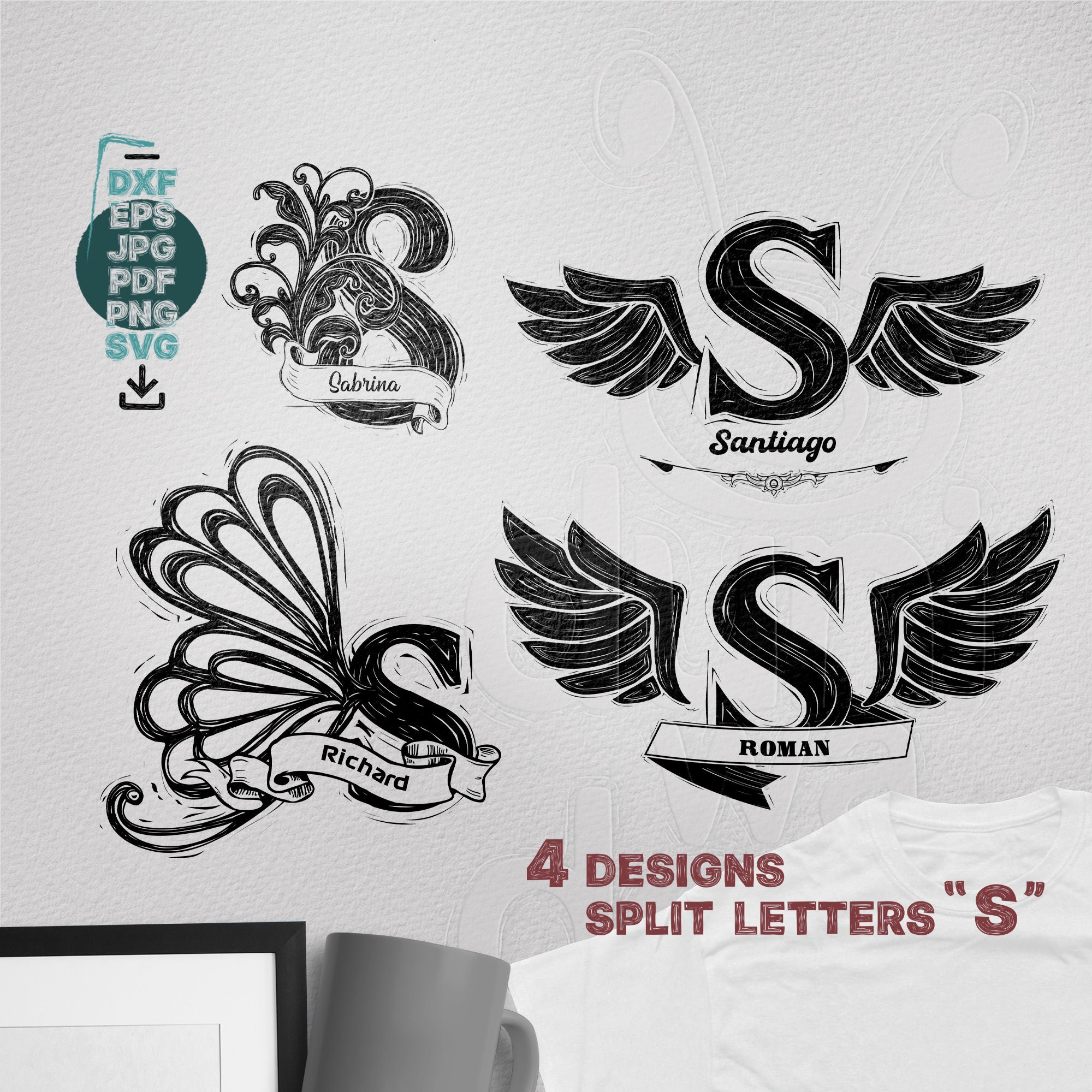 Split Monogram Alphabet Letters S SVG PNG-JPG 4 Designs - Etsy