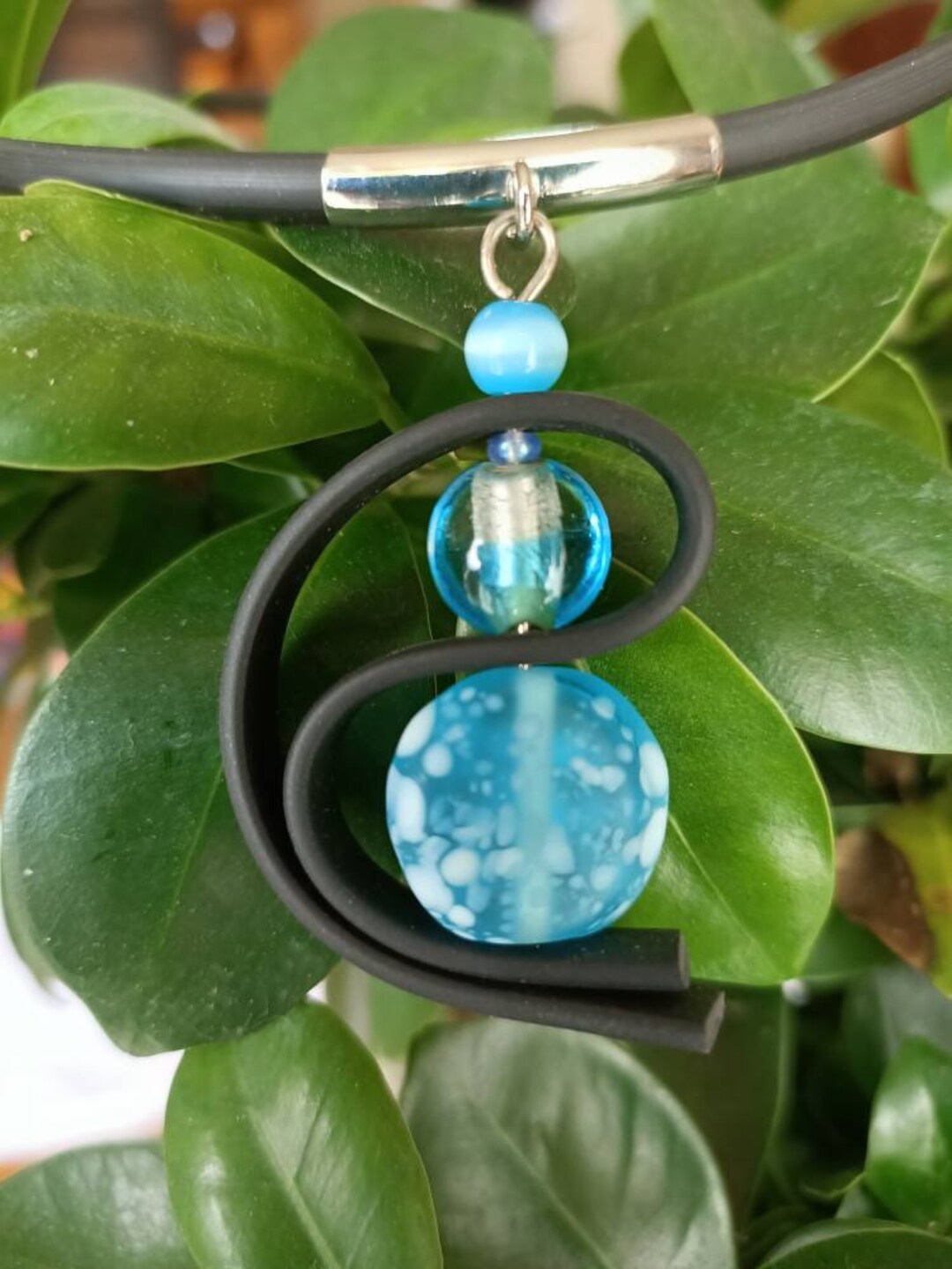 Modern and Original Necklace in Black Soft Buna Cord With a Pendant in ...