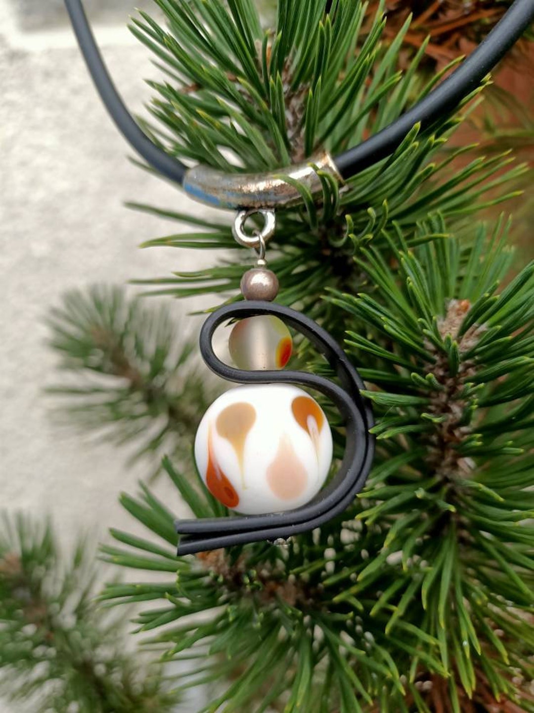 Modern and Original Necklace in Soft Black Buna Cord Surrounding ...