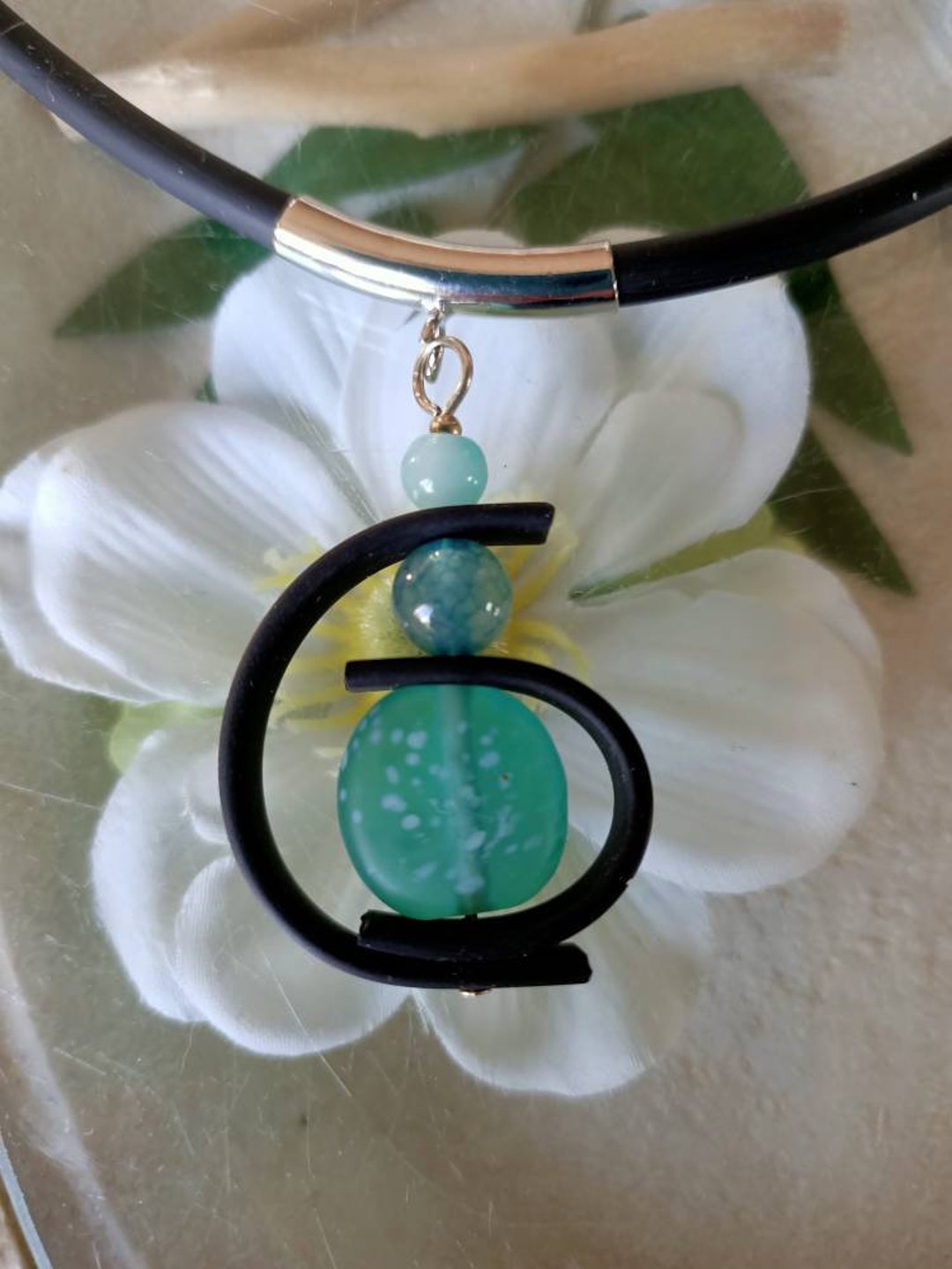 Nice Modern and Sober Necklace in Black Soft Buna Cord With a Pendant ...