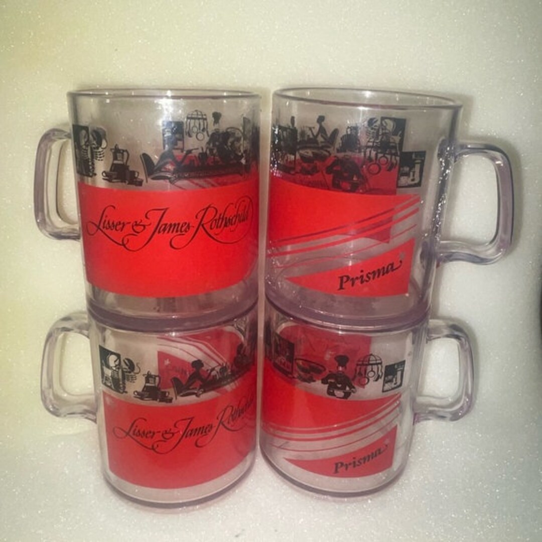 Lisser & James Rothschild Plastic 10oz Prisma Mugs Set of 4 Old Time ...