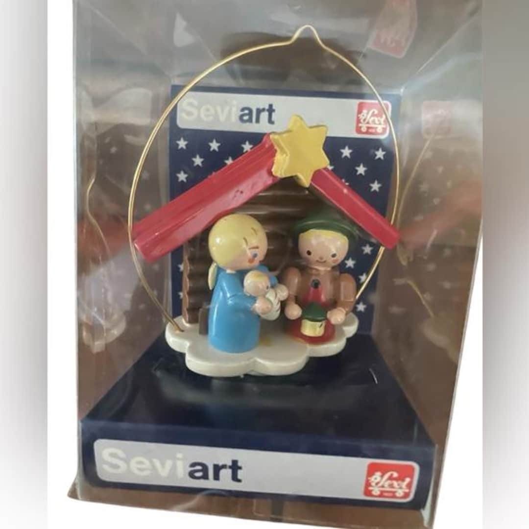 Vintage Goebel Sevi Art Wooden Nativity Scebe Christmas Tree Decoration ...