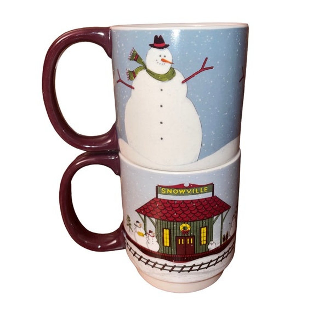 Warren Kimble Snowville Stackable Winter Snowman Ceramic Mugs - Etsy