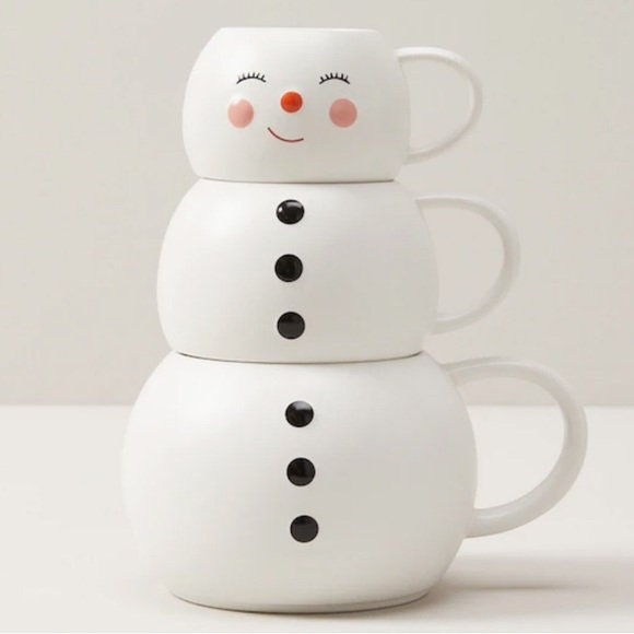 Indigo Stackable 3 Mug Stoneware Snowman White Mugs - Etsy