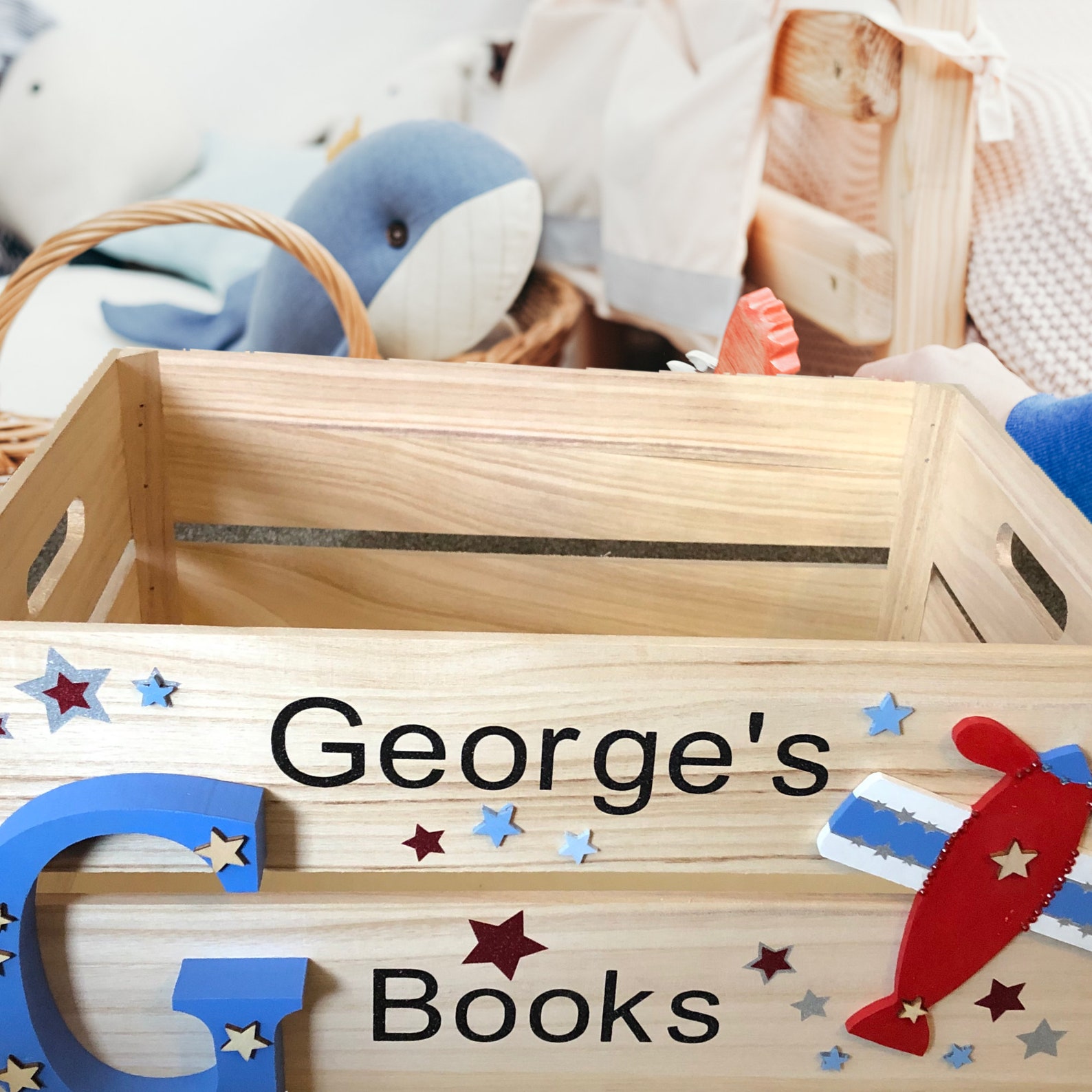 Personalised Wooden Book Crate Book Box Toy Box Story Box | Etsy