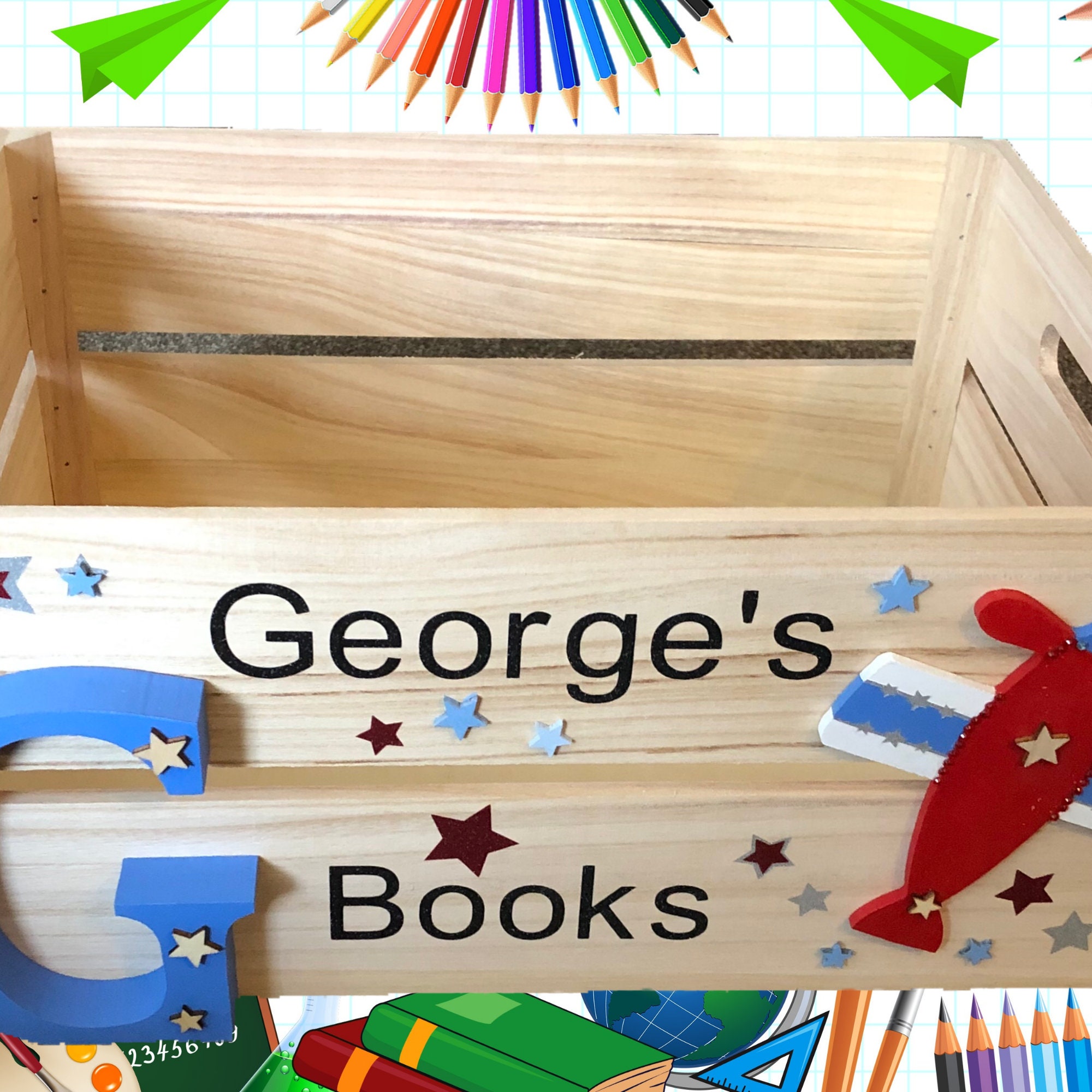 Personalised Wooden Book Crate Book Box Toy Box Story Box - Etsy UK