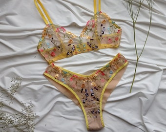Lingerie Flower,embroidery Lingerie,floral Lingerie Set,embroidered ...