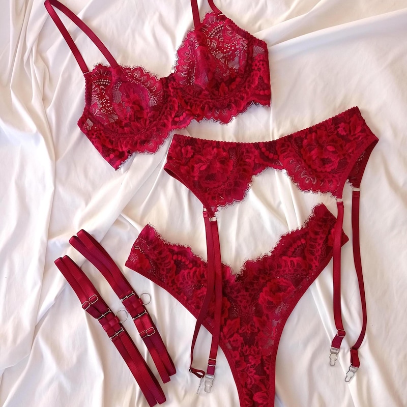 Dark Red Lingerie - Etsy UK
