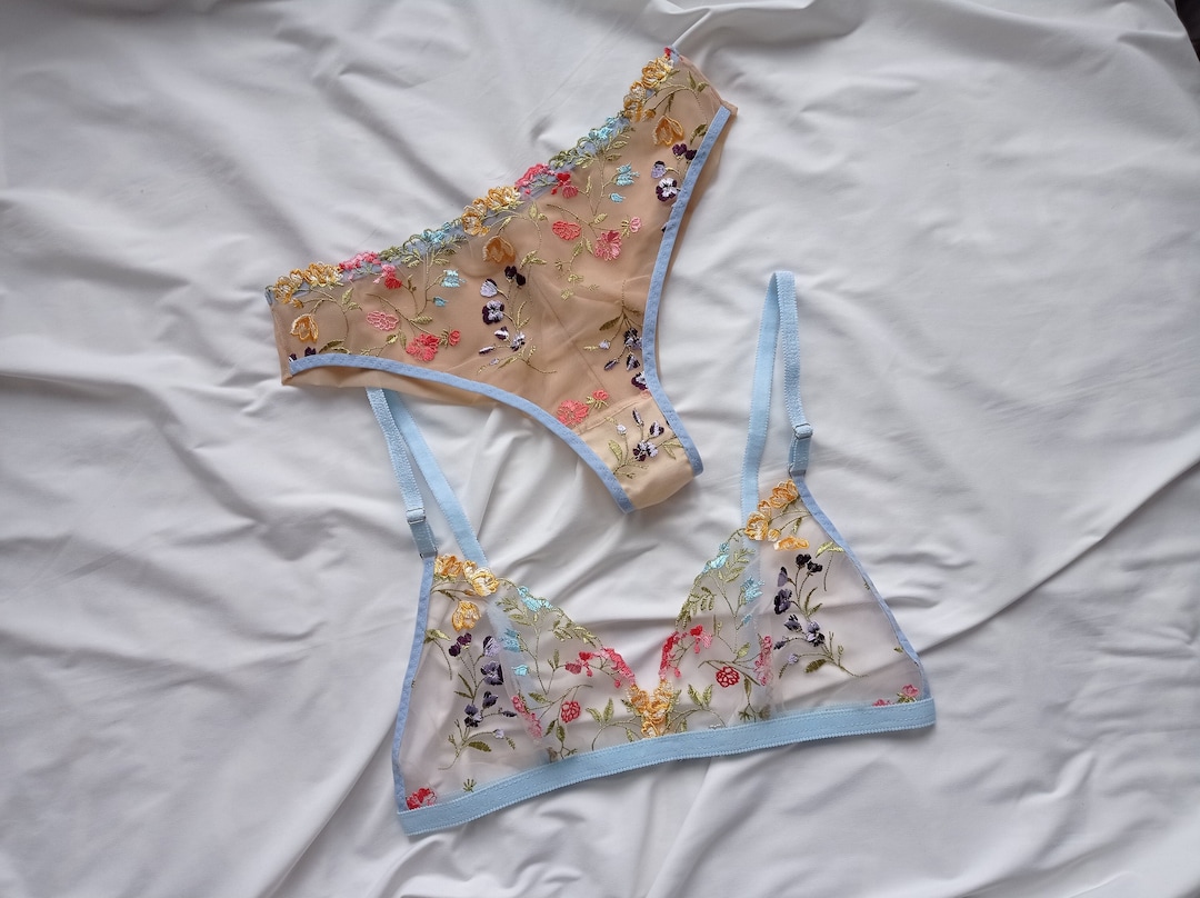 Transparent Lingerie Cute Underwear Set Floral Lingerie Set Full ...