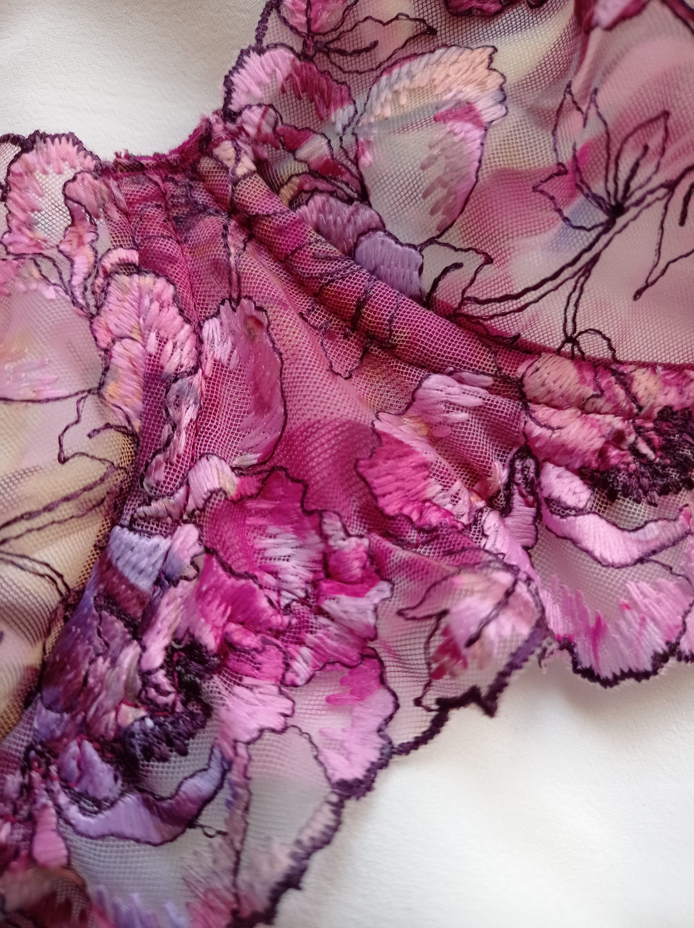 Pink Embroidered Lingerie Set, Floral Lingerie Set, Lace Panty, Sheer ...