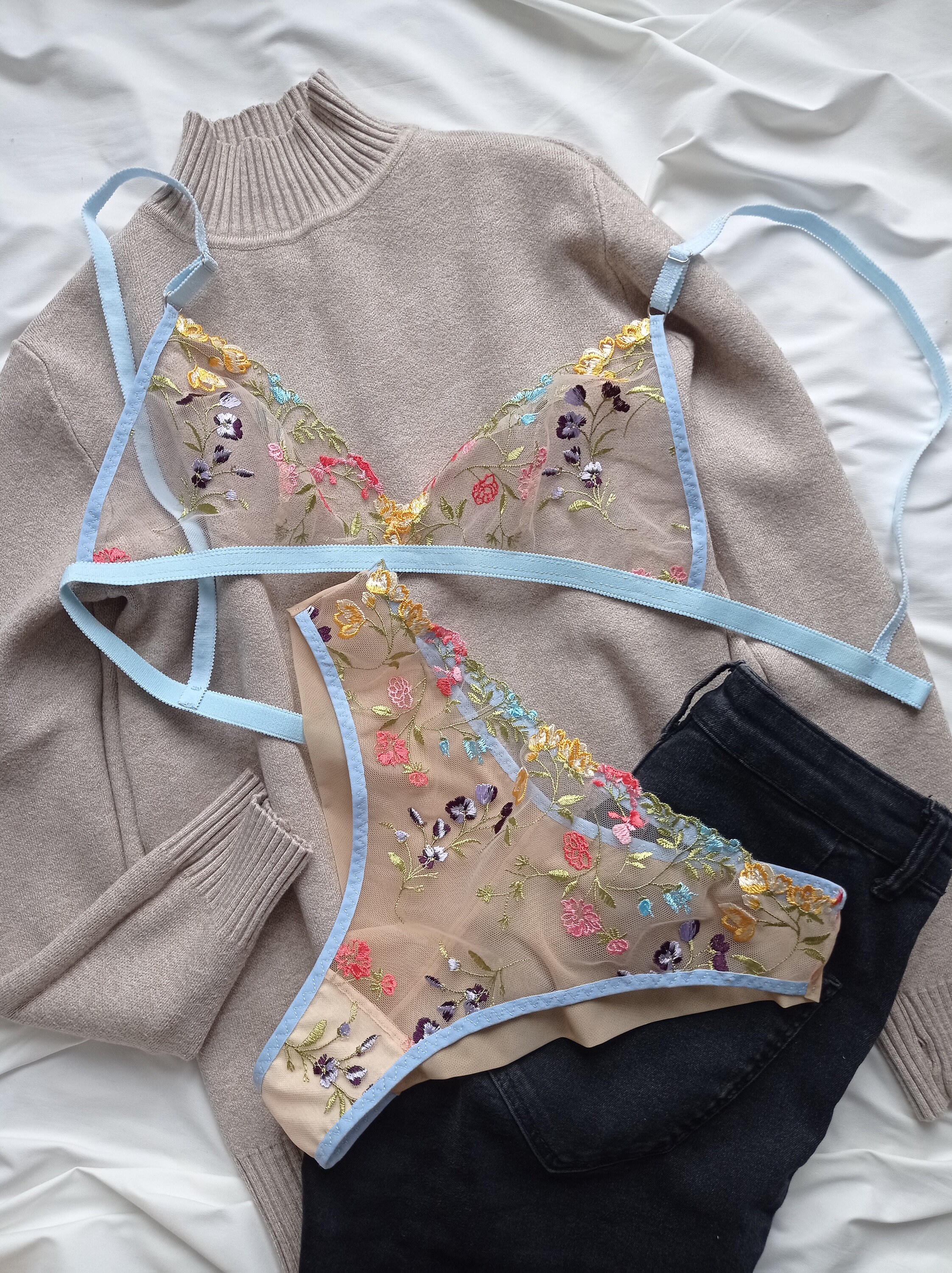 Transparent Lingerie Cute Underwear Set Floral Lingerie Set Full ...