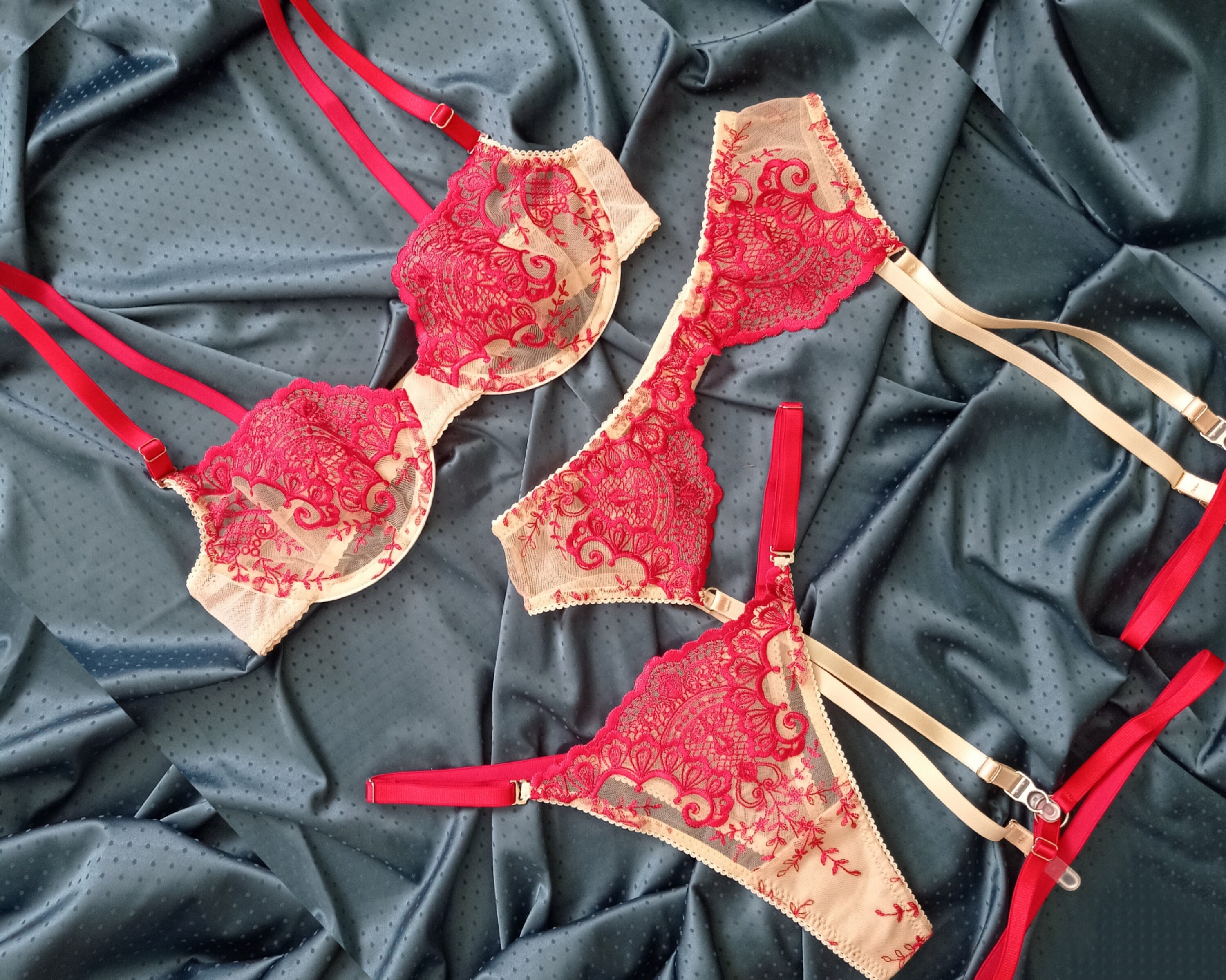 Red Lace Lingerie Set Boudoir Lingerie Etsy