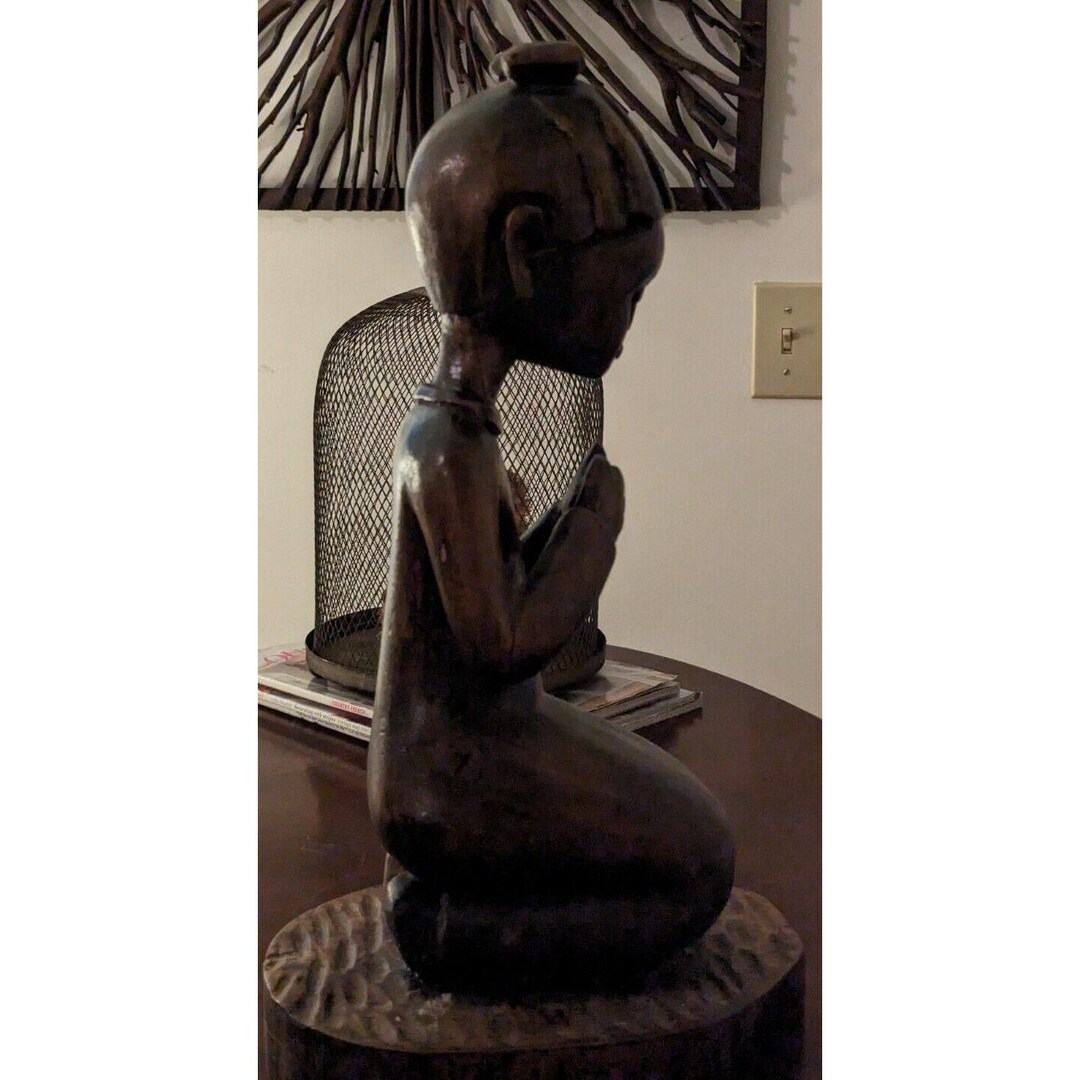 Vintage Solid Wood Beautiful Young Meditating Woman Statue 17x8 With ...