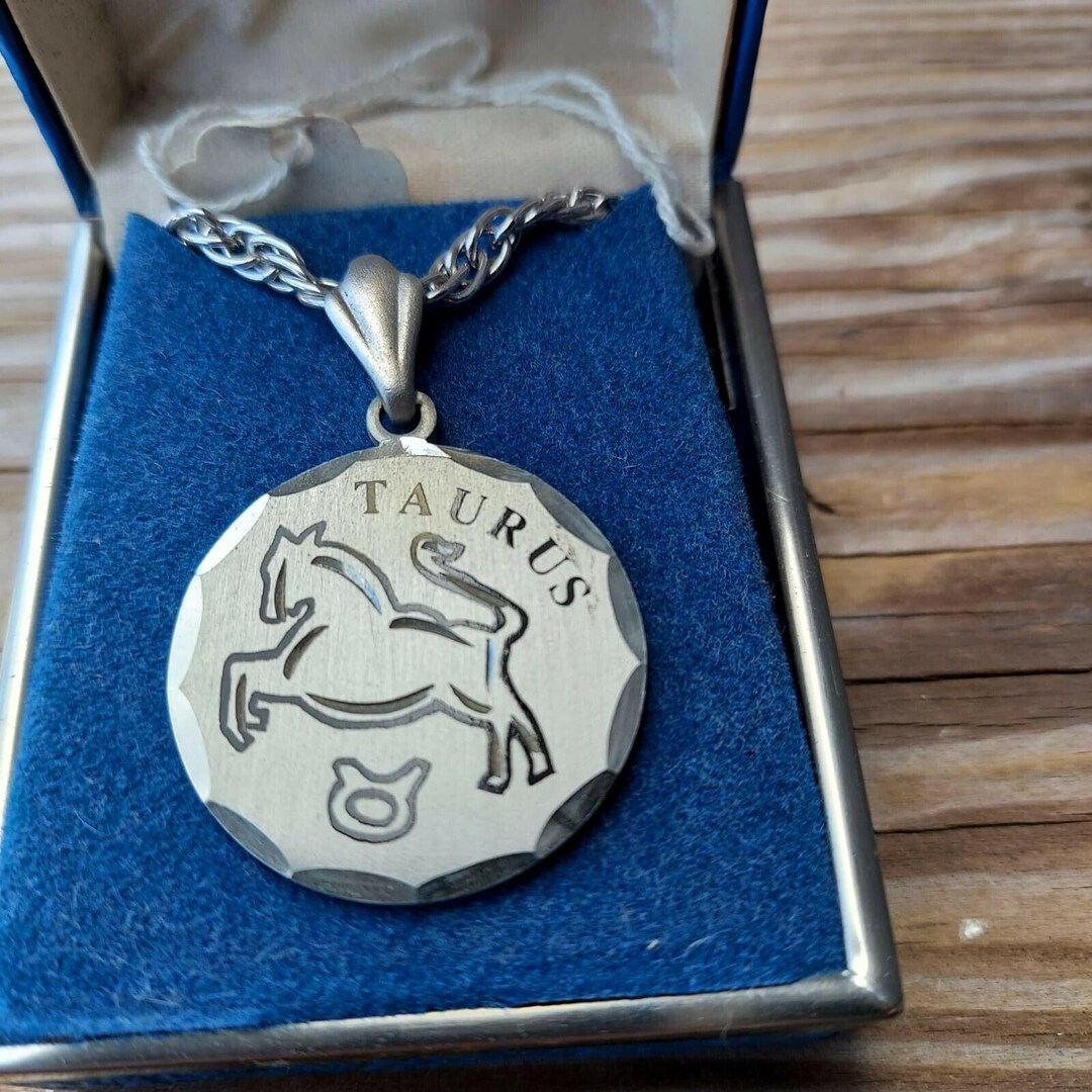 Vintage Blackinton Pewter Taurus Chain & Pendant Necklace in Box - Etsy