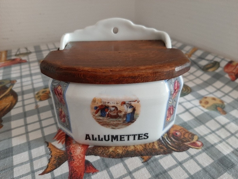 Series of Spice Jars, Salt Box, Matchbox in French Porcelain, Glaneuses ...
