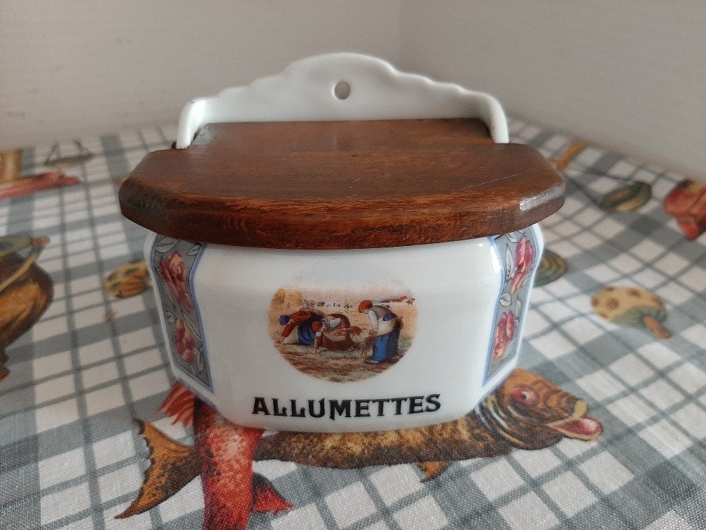 Series of Spice Jars, Salt Box, Matchbox in French Porcelain, Glaneuses ...