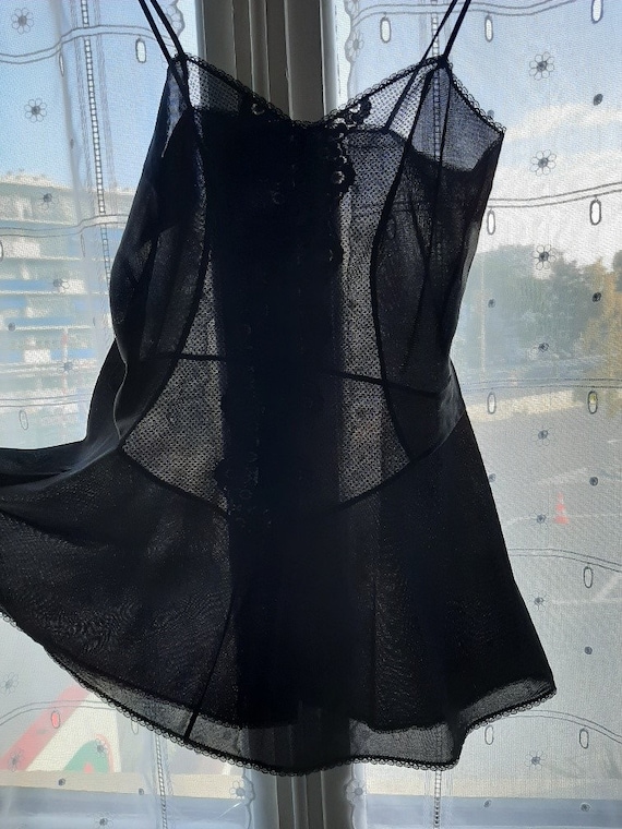 Mesh nightie - Black transparent mesh slip dress with… - Gem