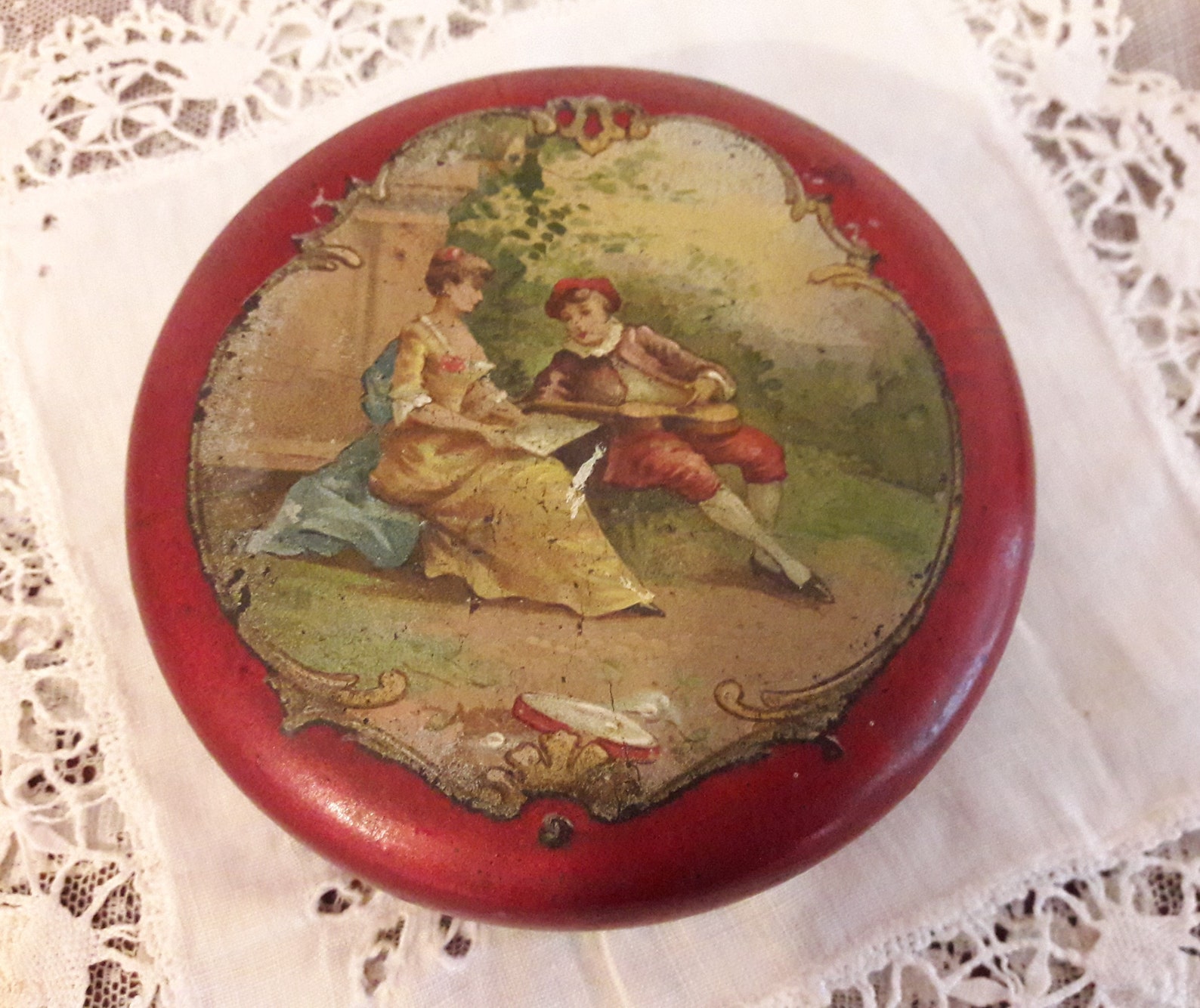 Ancienne boite à poudre poudrier vintage scène galante - Etsy France